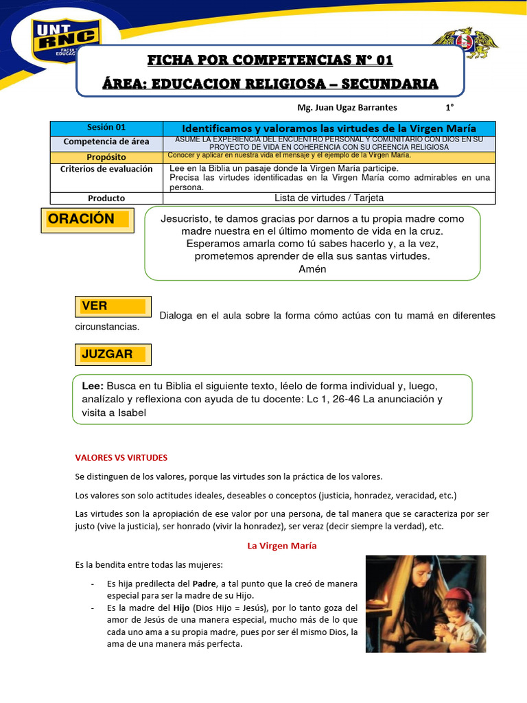 1° S01 Virtudes de La Virgen María | PDF | María, madre de Jesús | Pecado