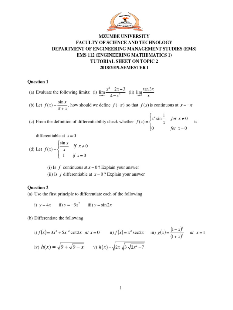 Ems 112-Tutorial 2 | PDF | Sphere | Calculus