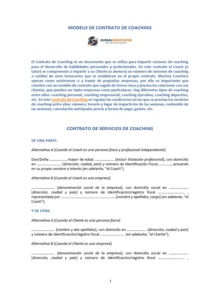 Modelo Contrato de Coaching | PDF | Arbitraje
