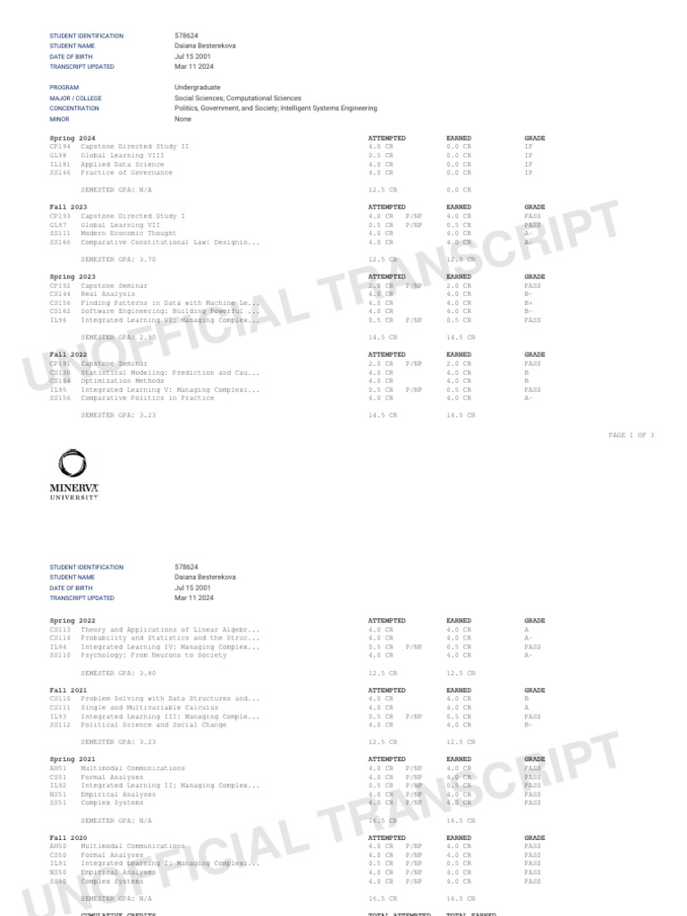 transcript | PDF | Course Credit | Applied Mathematics