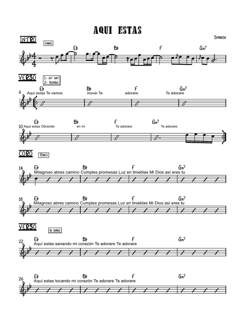 Aqui Estas - Spanish - Partitura Completa | PDF
