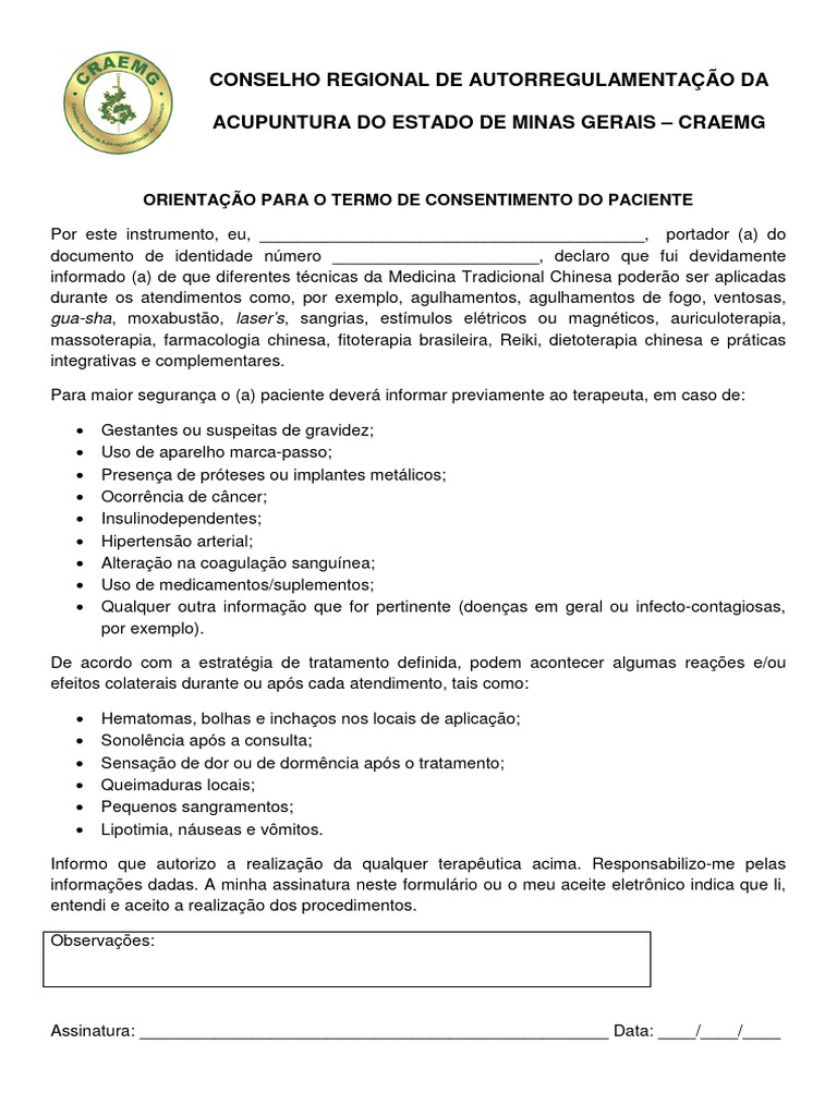 Termo de Consentimento Do Paciente | PDF