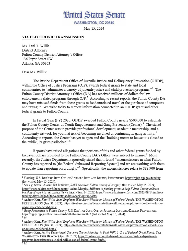 Johnson Grassley Letter To Willis | PDF | Juvenile Delinquency | Crimes