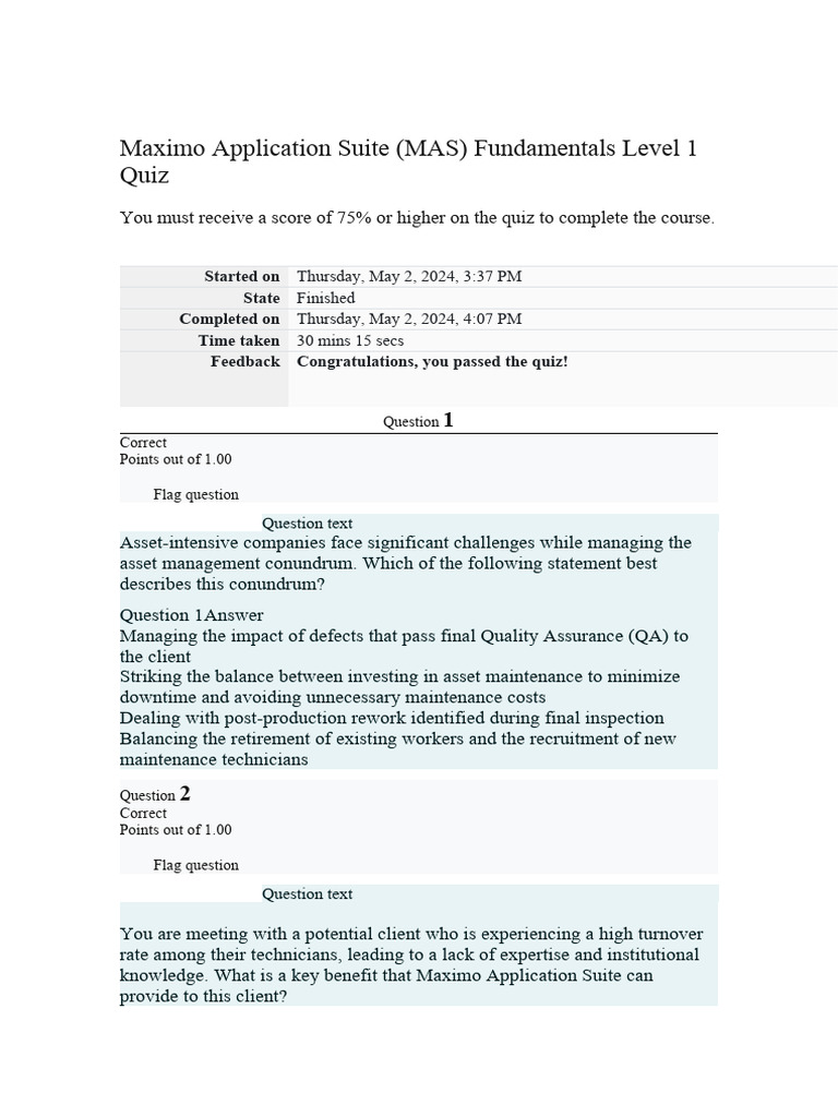 Maximo Application Suite Fundamentals Quiz | PDF | Asset Management ...