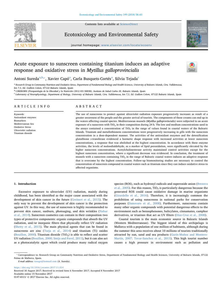 Acute Exposure To Sunscreen Containing Titanium Induces An Adaptive ...
