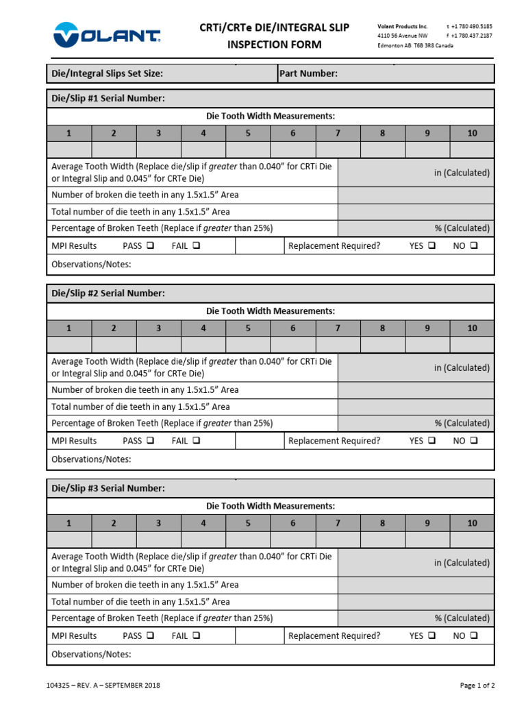 CRTi/CRTe Die Inspection Form | PDF