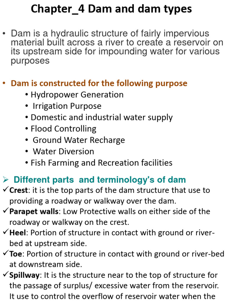 Types and Functions of Dams Explained | PDF | Dam | Reservoir