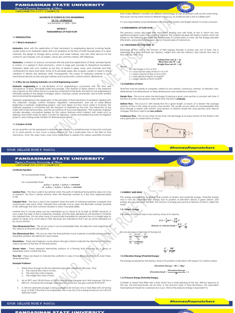 Module 1 - Fundamentals of Fluid Flow | Download Free PDF | Fluid Dynamics | Turbulence