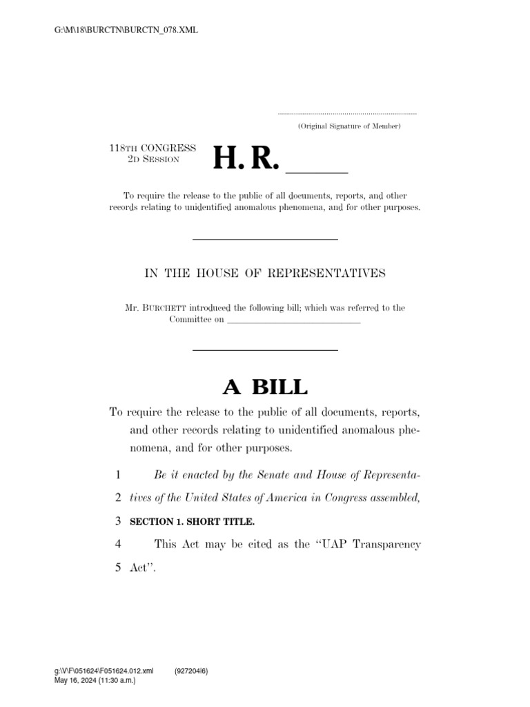 UAP Transparency Act Overview | PDF | United States Capitol ...