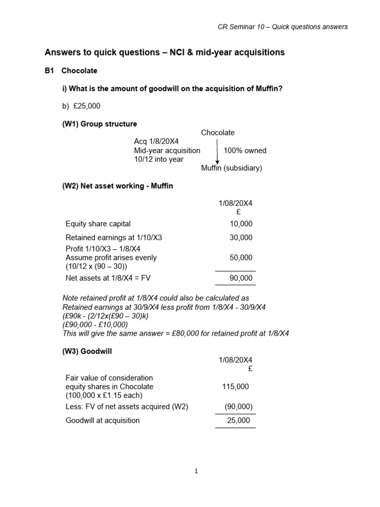 Answer - Quick Qs - S10 NCI - Mid-Year Acq 251121 | PDF | Goodwill ...