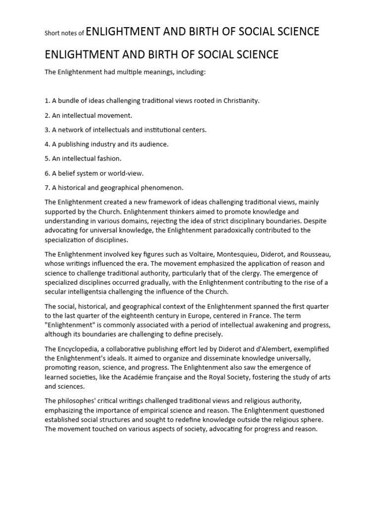 Birth of Social Science Short Notes | PDF | Age Of Enlightenment | Science