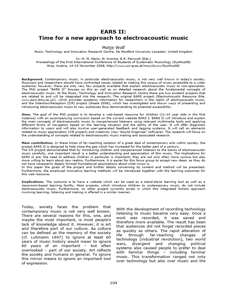 EARS II: Engaging Youth with Electroacoustic Music | PDF | Learning ...