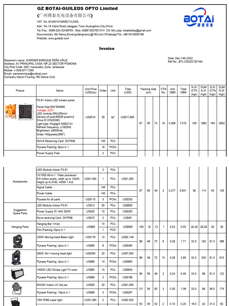 Invoice for LED Equipment Order | PDF | Computing