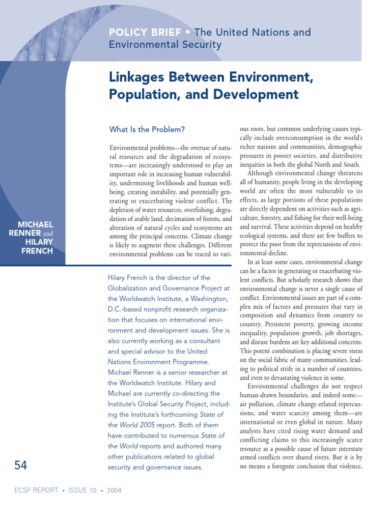 The Interrelationship Between Population, Environment and Development ...