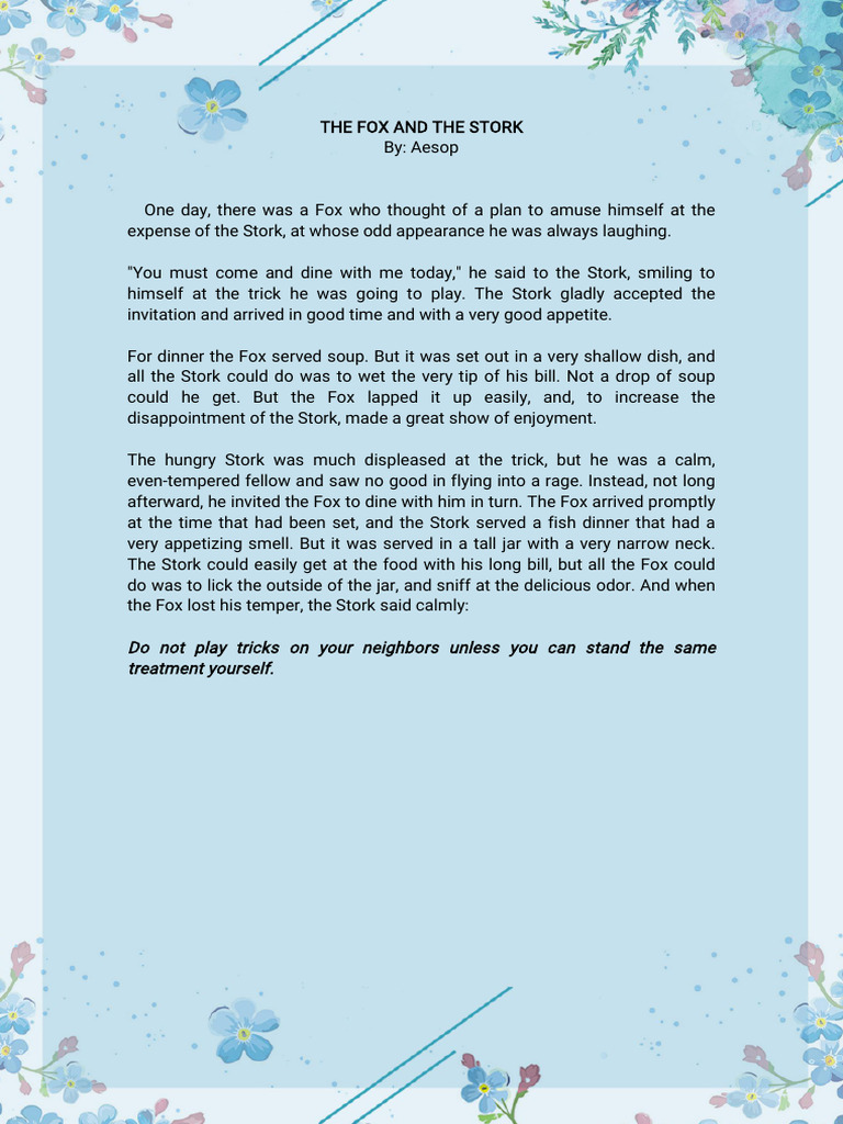 The Fox and The Stork by Aesop | PDF