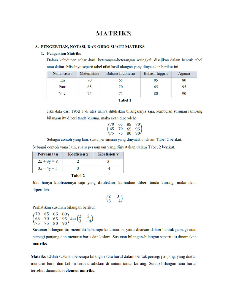 Menyajikan data dalam bentuk matriks | PDF