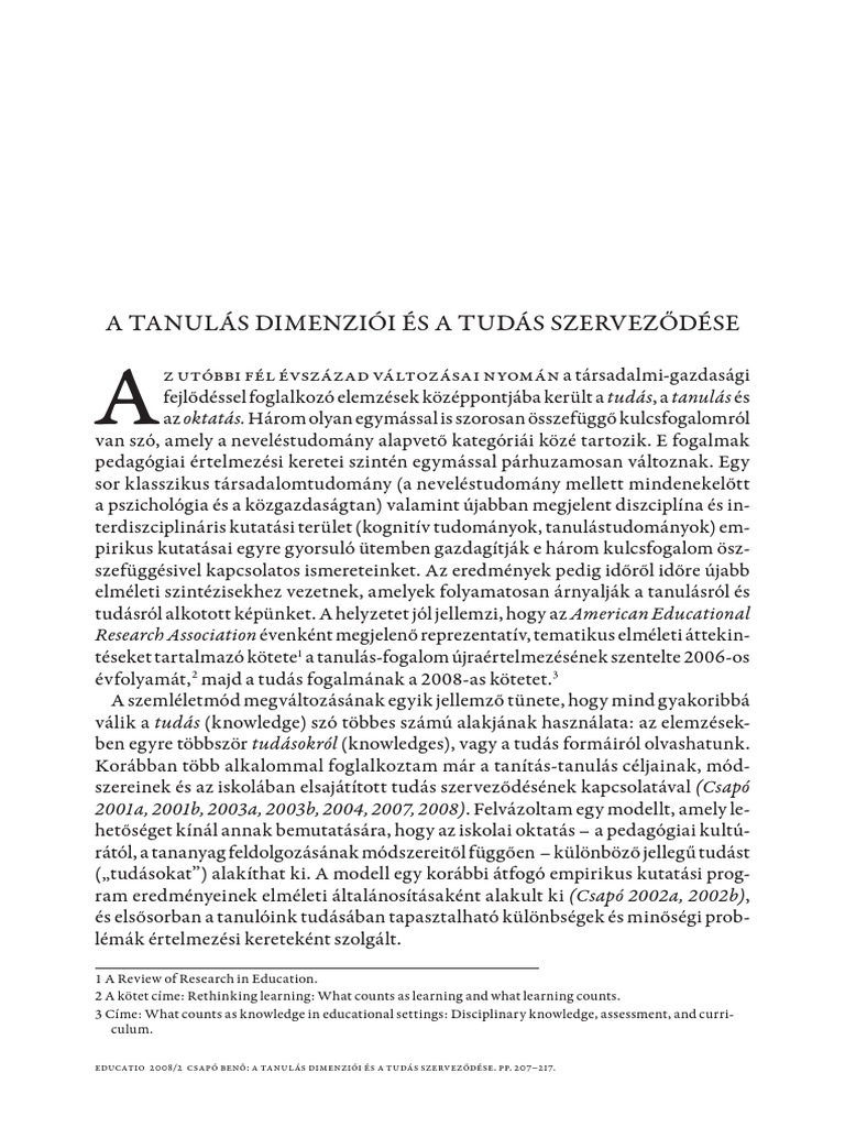A Tanulas Dimenzioi Es A Tudas | PDF