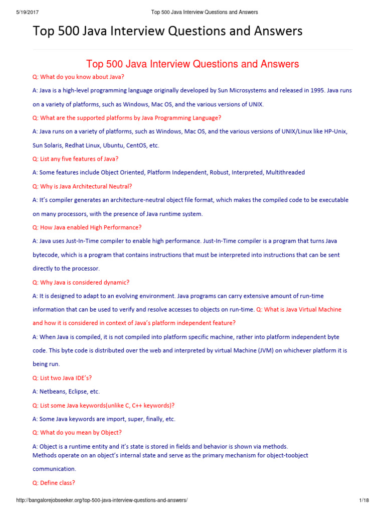 Top 500 Java Interview Questions | PDF | Method (Computer Programming) | Class (Computer ...