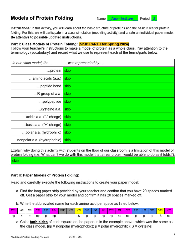 Models of Protein Folding-V2 | PDF | Amino Acid | Cysteine