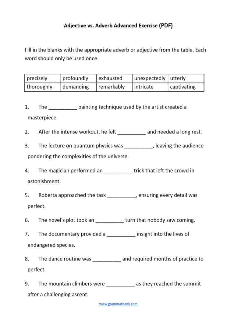 Adjective Vs Adverb Exercise Advanced PDF 2 | PDF