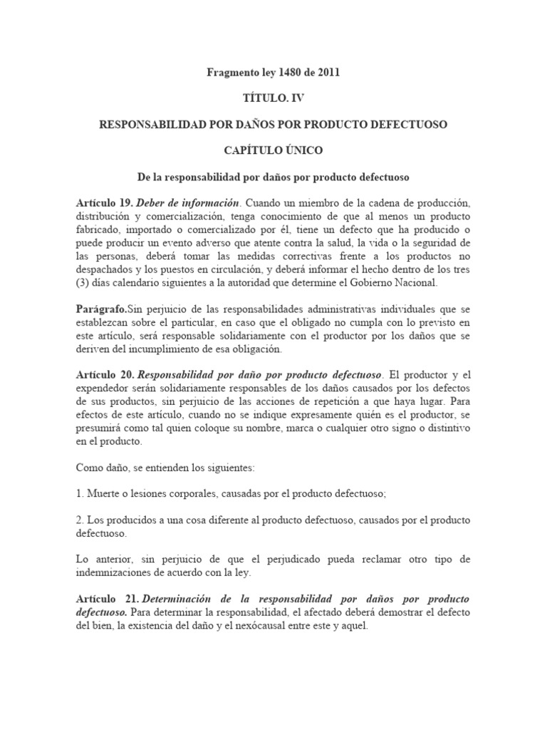 Fragmento Ley 1480 de 2011 | PDF | Los consumidores | Precios