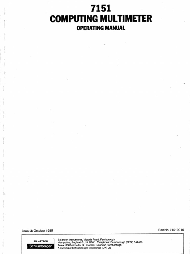 Solartron 7151 Computing Multimeter User Manual | PDF