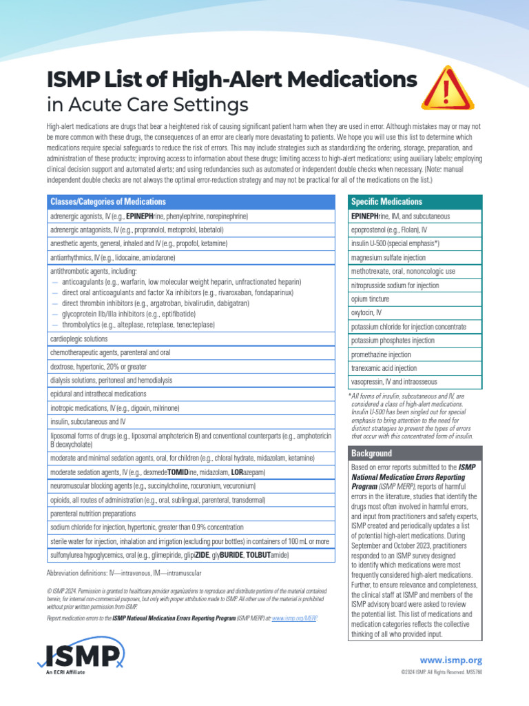 2024 ISMP Updated List of High-Alert Medications | PDF | Medical ...