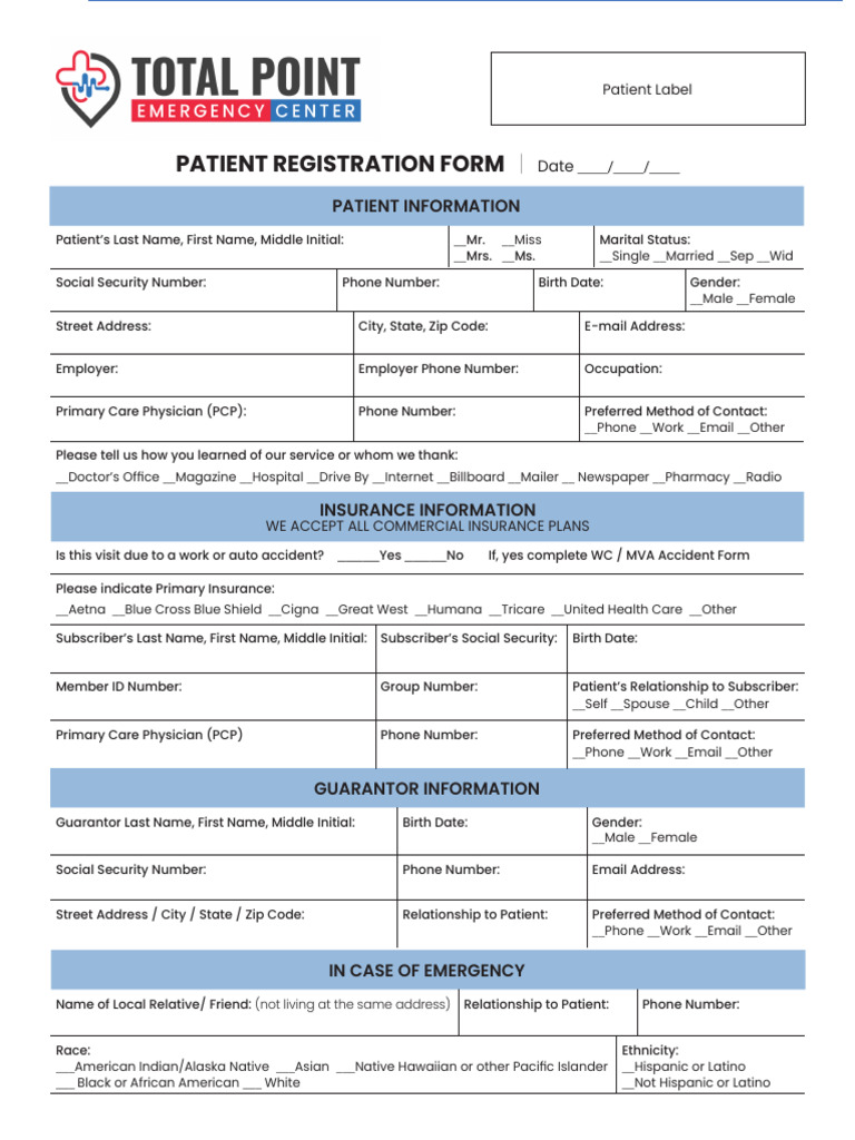 ER - Patient Registration Forms | PDF | Health Insurance Portability And Accountability Act ...