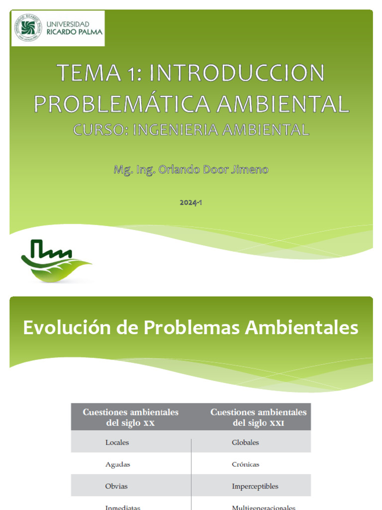 TEMA1 Introduccion - Ing Ambiental 2024-1 | PDF | Contaminación | Residuos