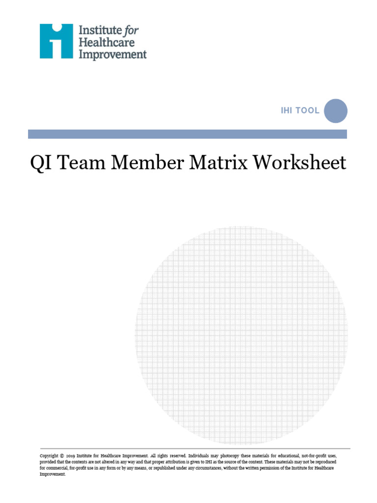 IHITool QI Team Member Matrix Worksheet | PDF | Expert | Cognition
