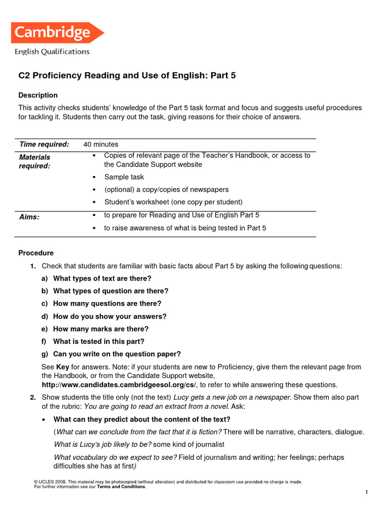 Cambridge English c2 Proficiency Reading Part 5 | Download Free PDF ...