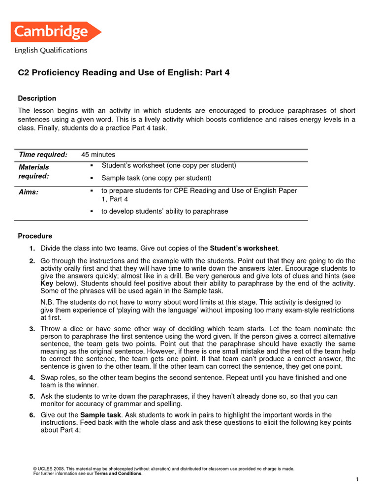 C2 Proficiency Reading Part 4 Guide | PDF | Syntax | Grammar