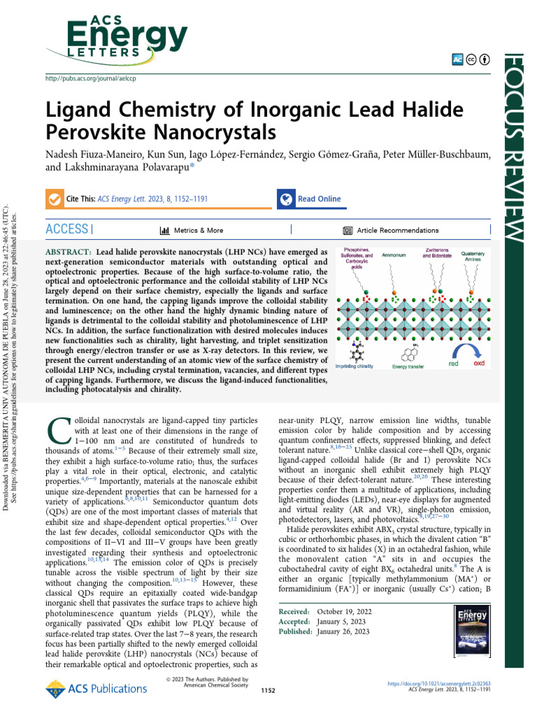 Ligand Chemistry of Inorganic Lead Halide Perovskite Nanocrystals | PDF | Ligand | Ion