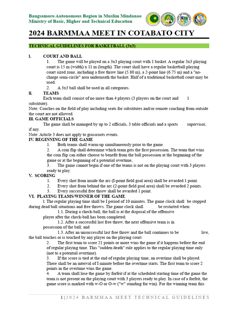 2024 BARMMAA 3x3 Basketball Guidelines | PDF | Indoor Sports | Ball Games