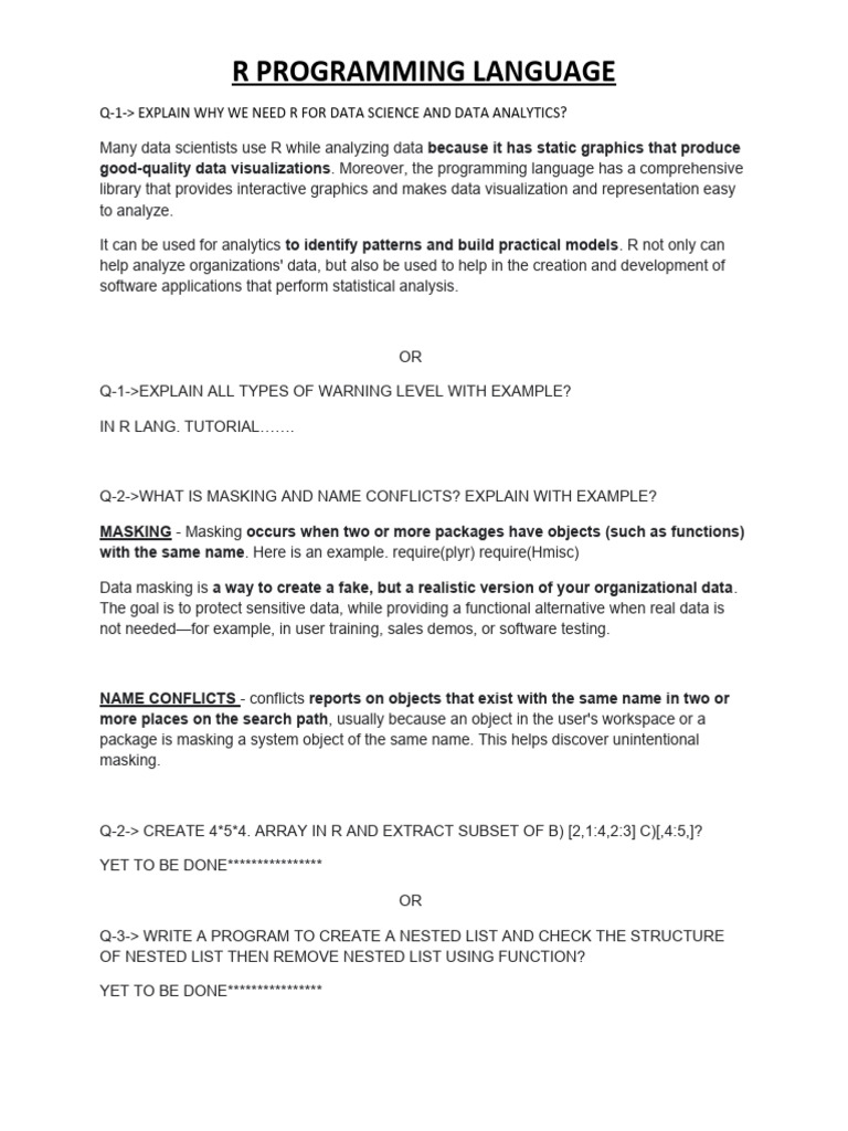 R Programming Question PPR 3RD Sem (Mid Sem) 1ST | PDF | Data Type ...