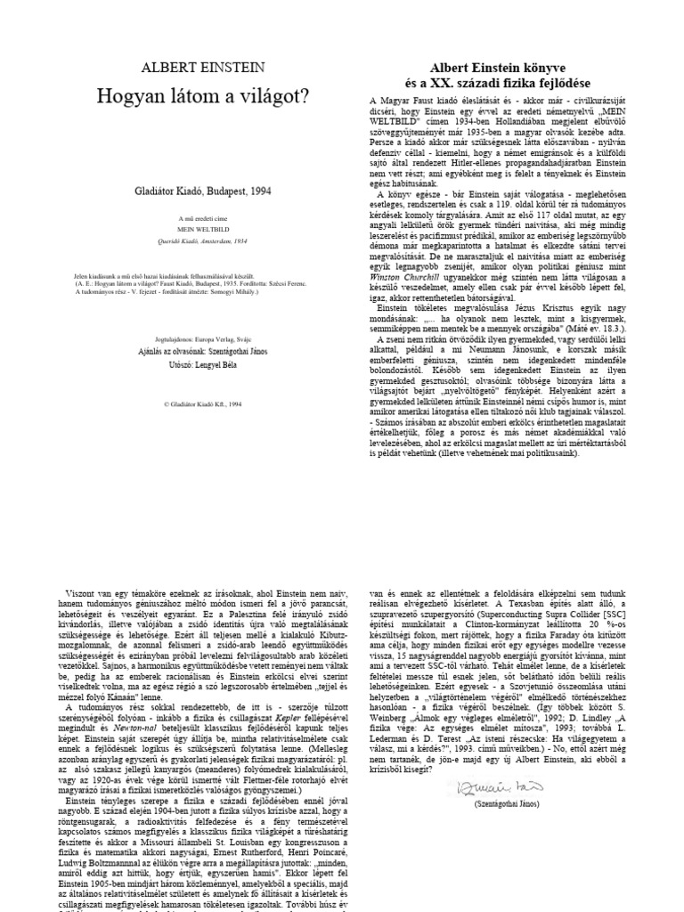 Einstein Albert Hogyan Latom A Vilagot Hun | PDF