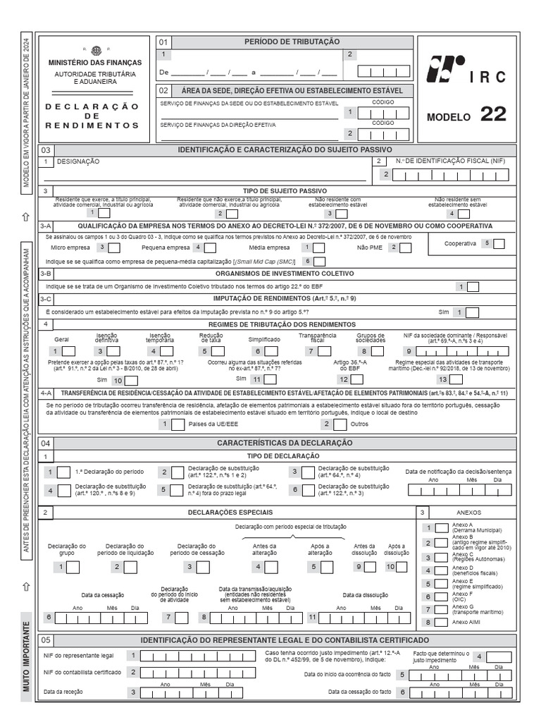 Modelo 22 - Impressos 2024 - Rosto | PDF | Impostos | Emprego