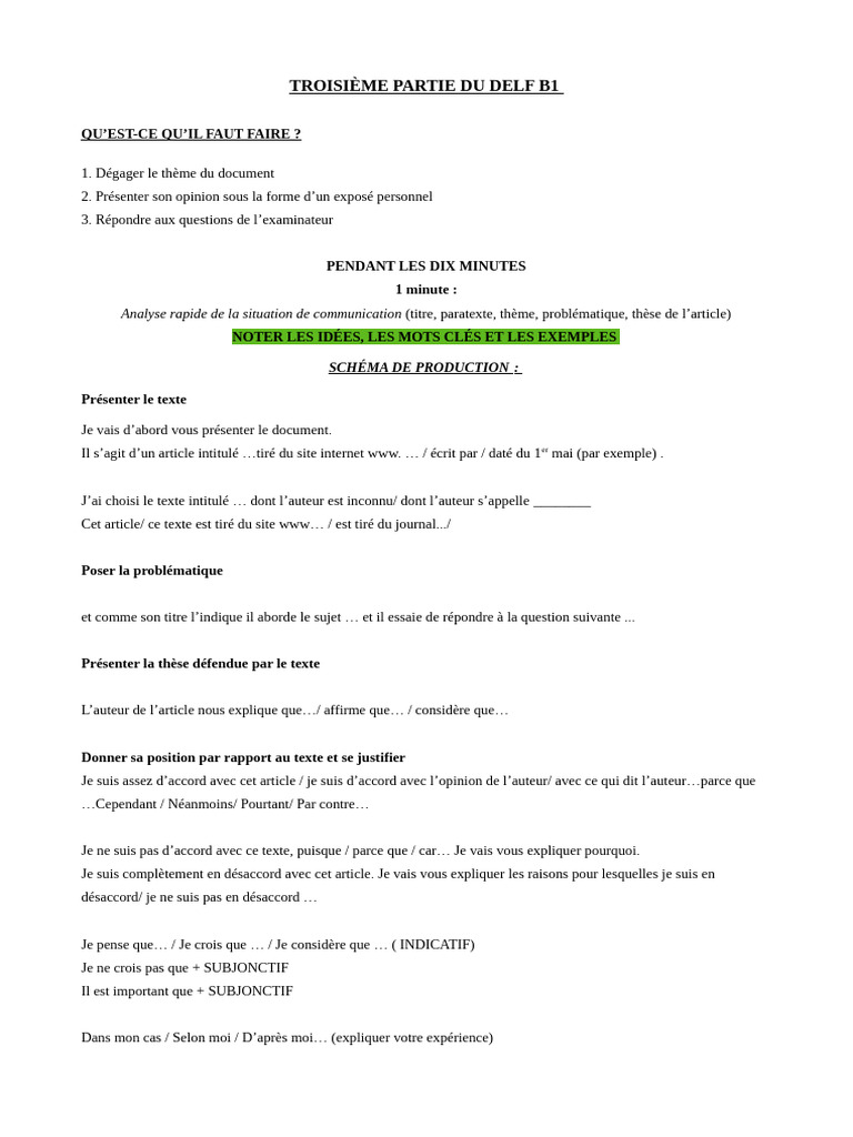 Production orale DELF B1 : Guide 2024 | PDF | Philosophie | Ordinateurs