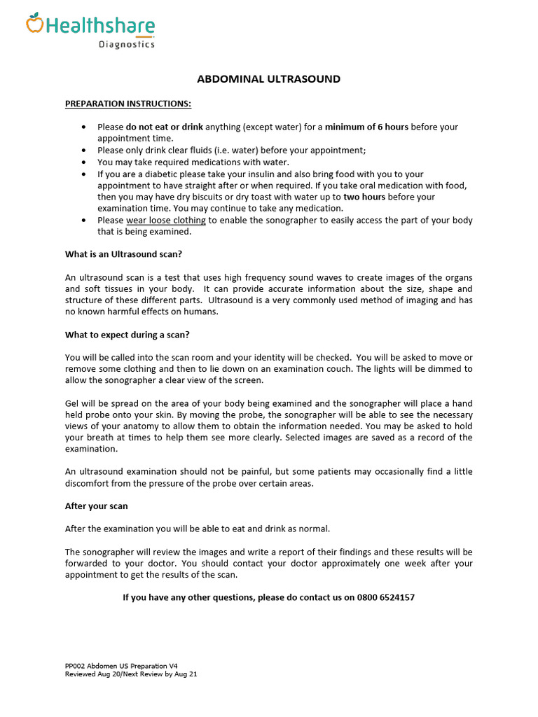 Abdominal Ultrasound Preparation Guide | PDF | Medical Ultrasound ...