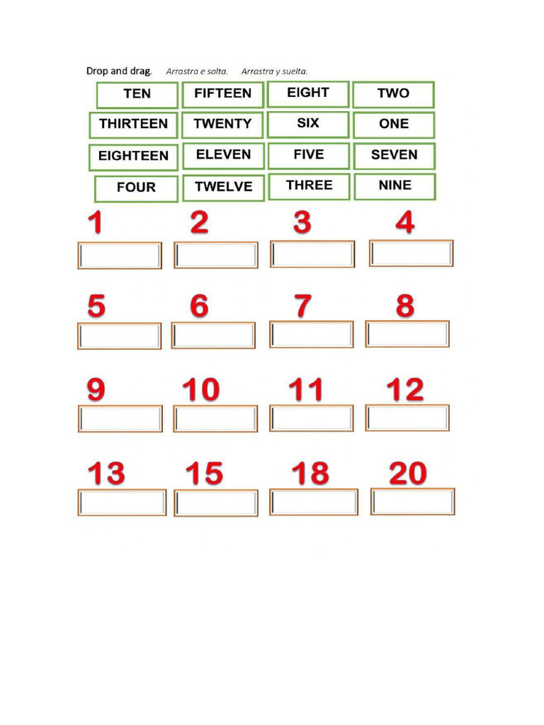 Hoja de Trabajo Números Del 1 Al 20 en Ingles | PDF