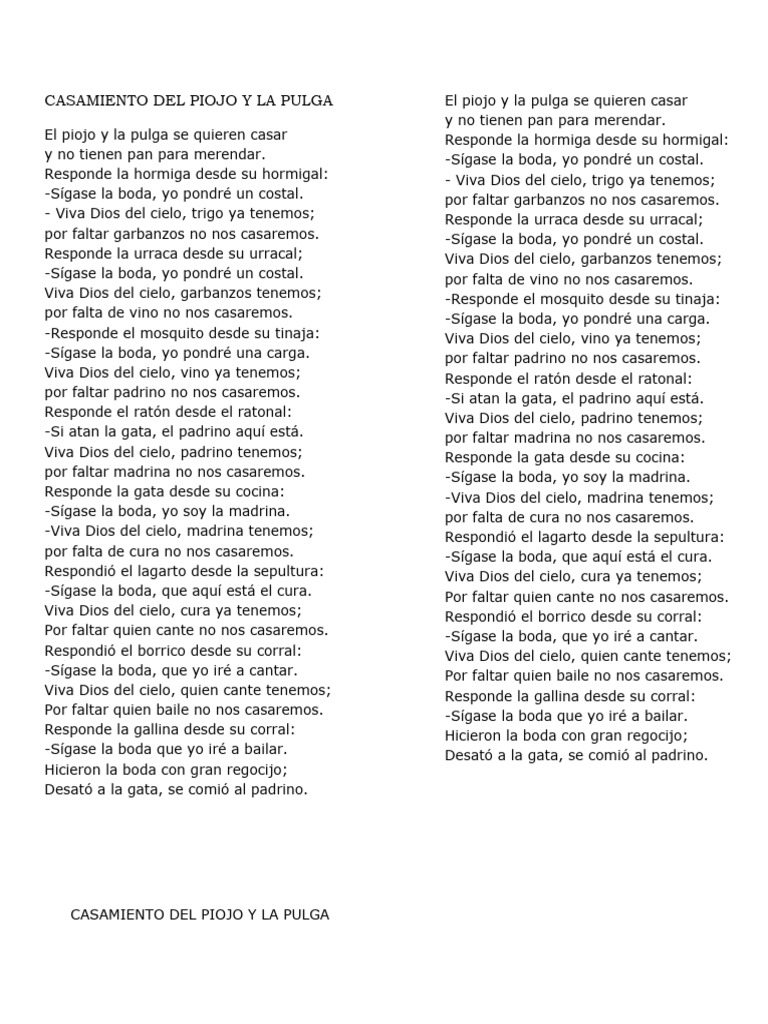 Boda del Piojo y la Pulga | PDF