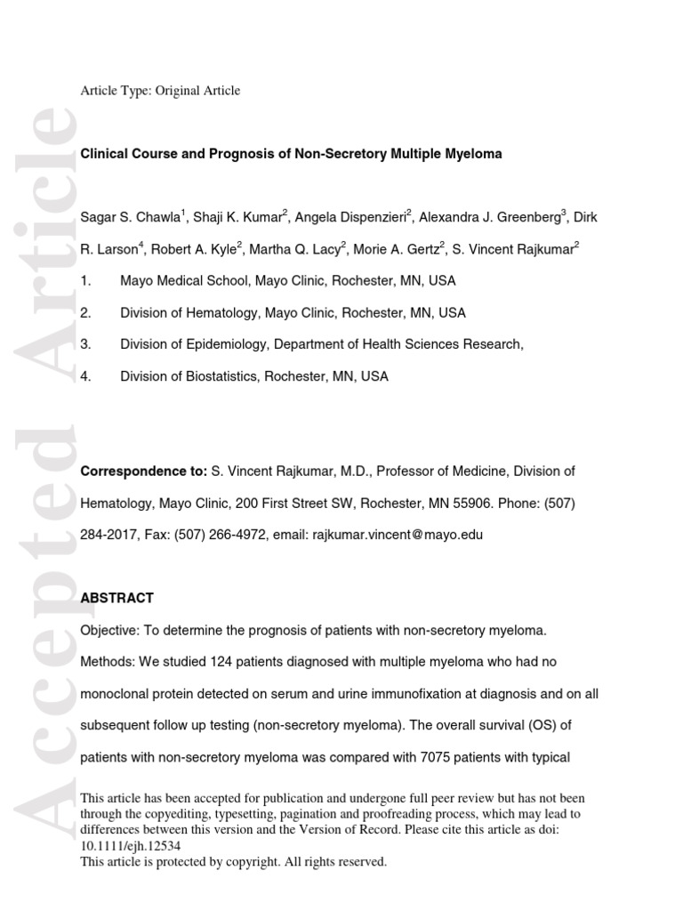 (2020) Clinical Course and Prognosis of Non-Secretory Multiple Myeloma | PDF | Multiple Myeloma ...