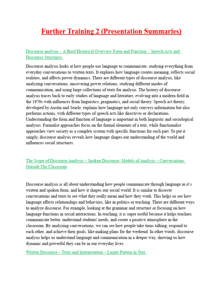Discourse Analysis | PDF | Discourse | Linguistics Discourse Analysis | PDF | Discourse | Linguistics