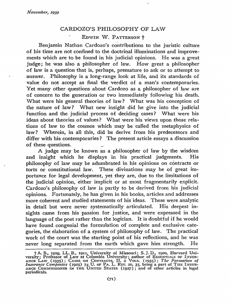 Cardozos Philosophy of Law | PDF | Precedent | Philosophical Realism