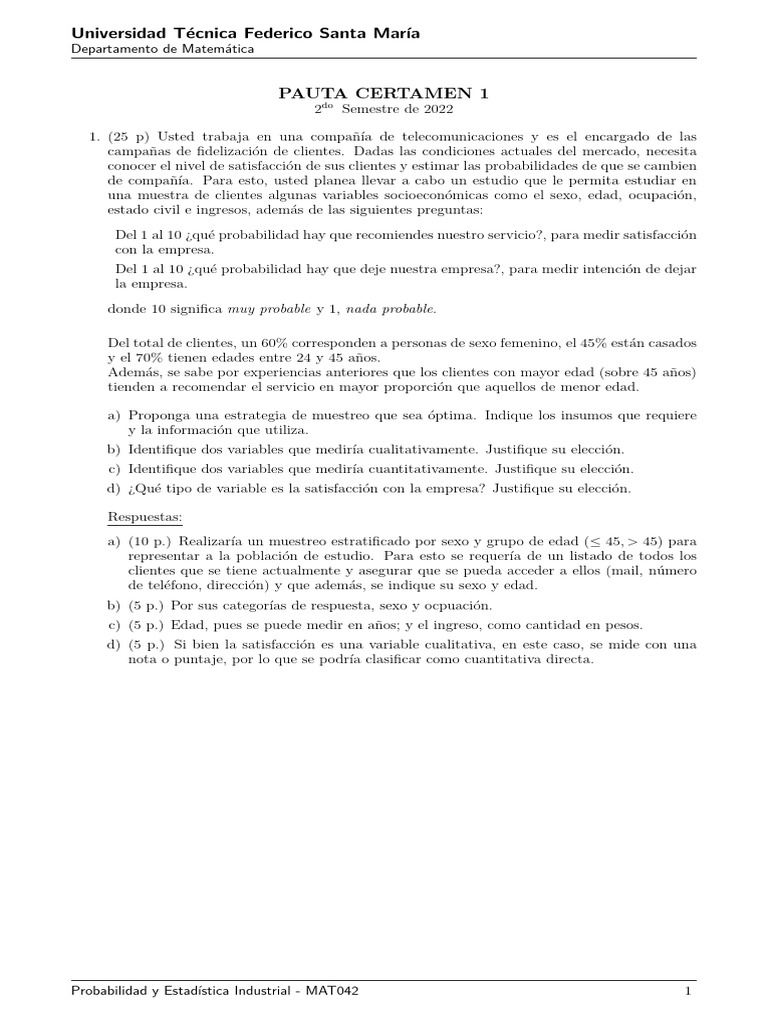 Pauta C1 s2 22 | PDF | Probabilidad | Muestreo (Estadísticas)