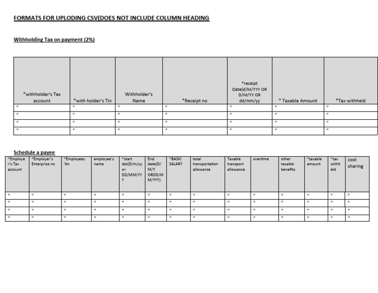 CSV Upload Formats for Withholding Tax | PDF | Irs Tax Forms | Economies