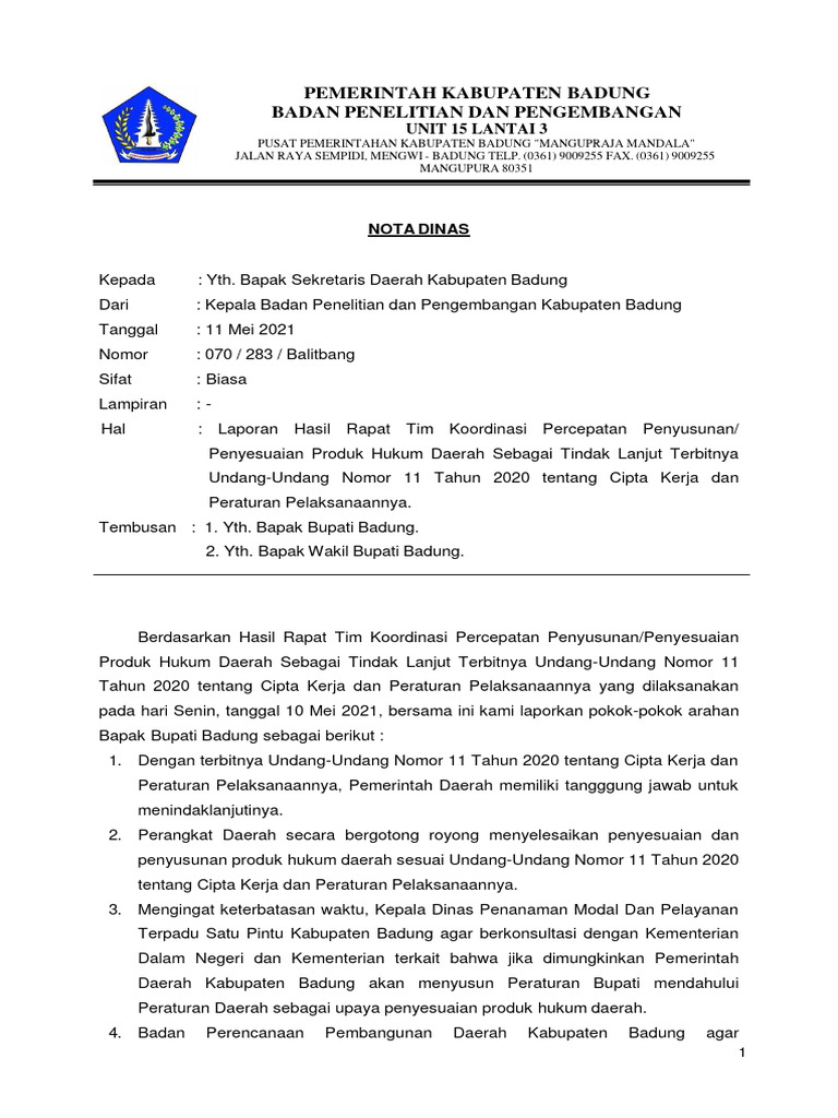 Sample Nota Dinas - Tahun 2021 | PDF | Pengelolaan Keuangan & Uang