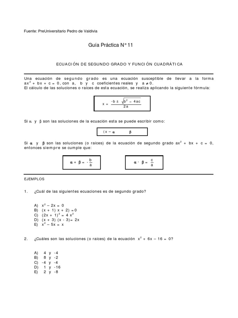 FUNCION CUADR TICA Guia 11 | PDF | Ecuación cuadrática | Ecuaciones