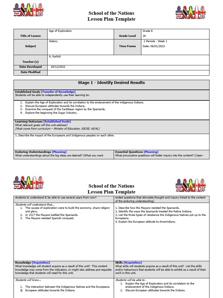 Kartick - WK1 - His - G8 - T2 Journal | PDF | Educational Assessment | Lesson Plan