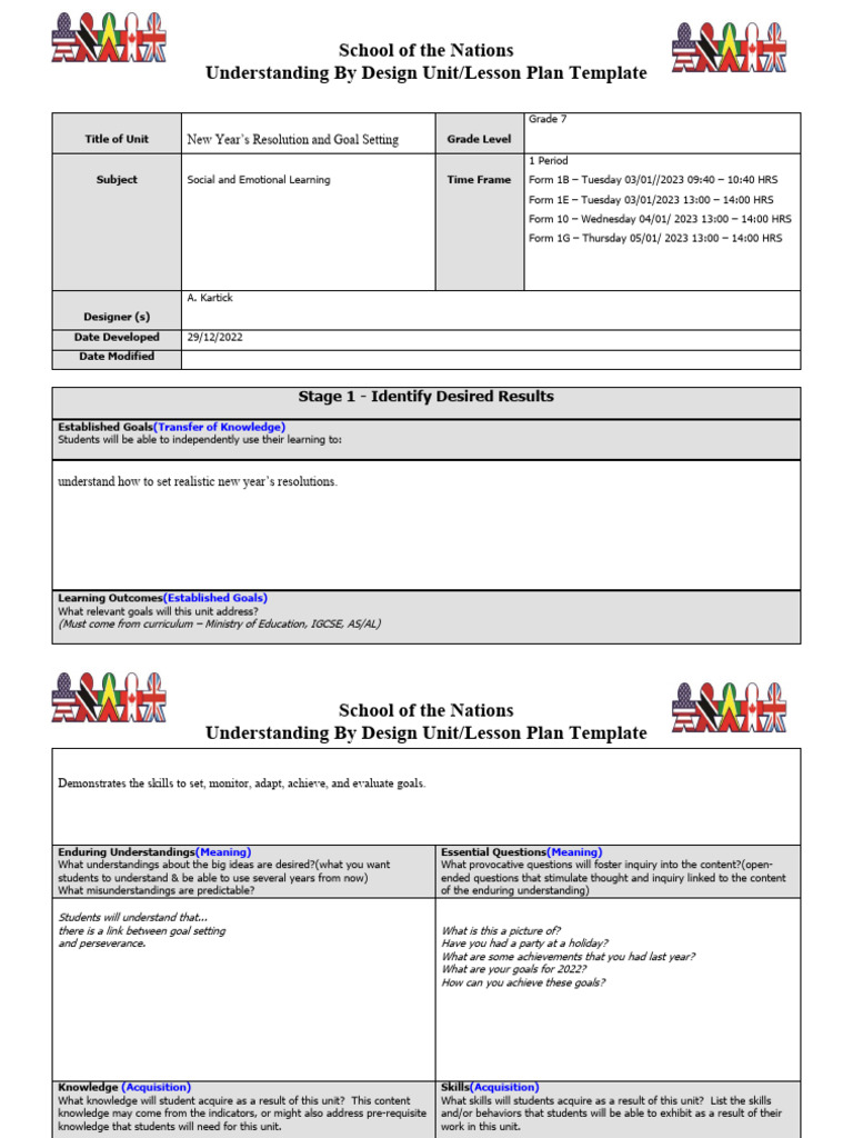 Kartick - wk1 - SEL - (F1) - T2 JOURNAL | PDF | Goal | Lesson Plan